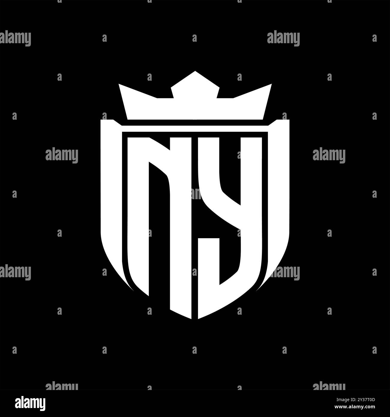 NY Letter logo with shield shape inside shield badge crown on black ...