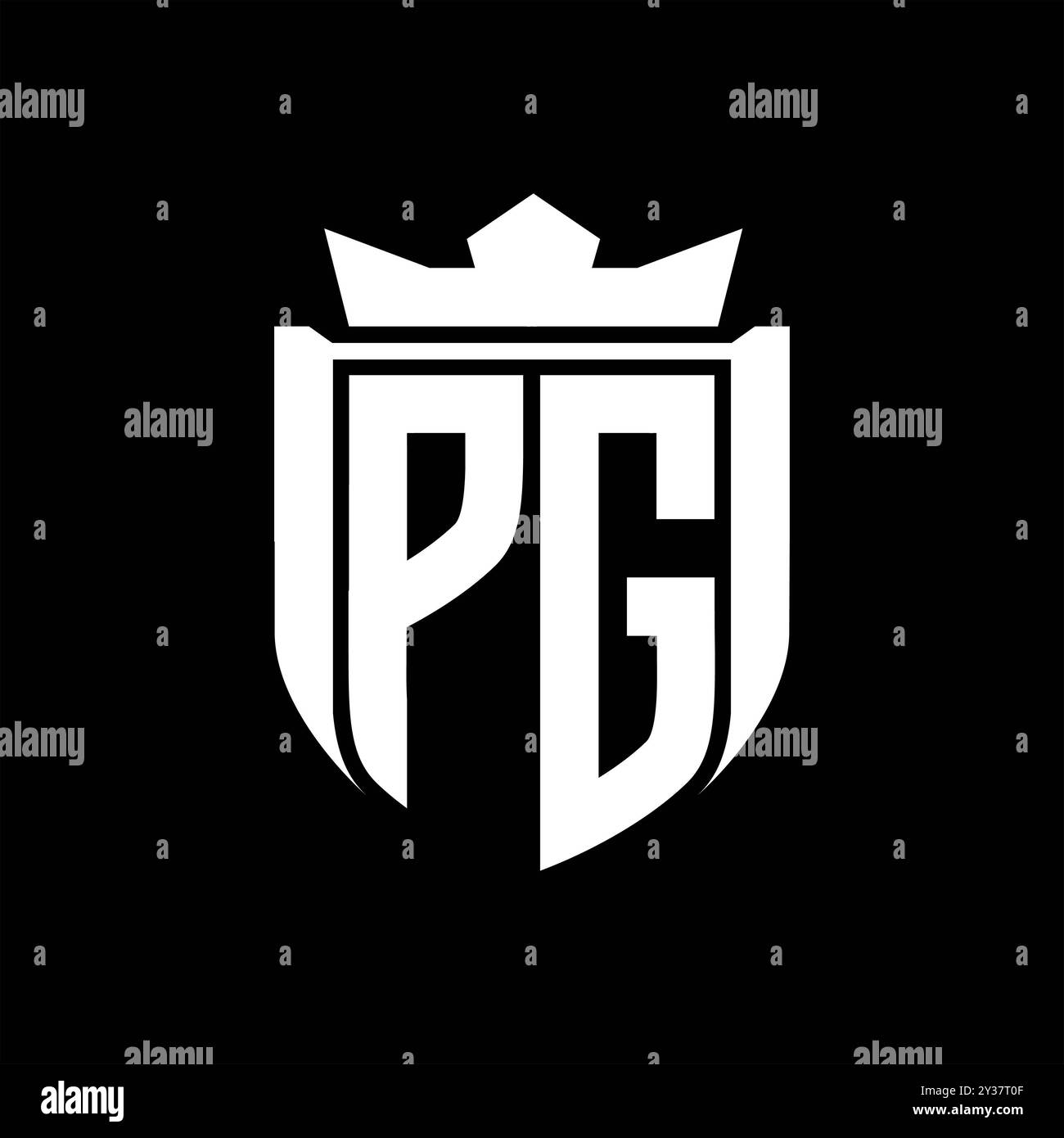 PG Letter logo with shield shape inside shield badge crown on black ...