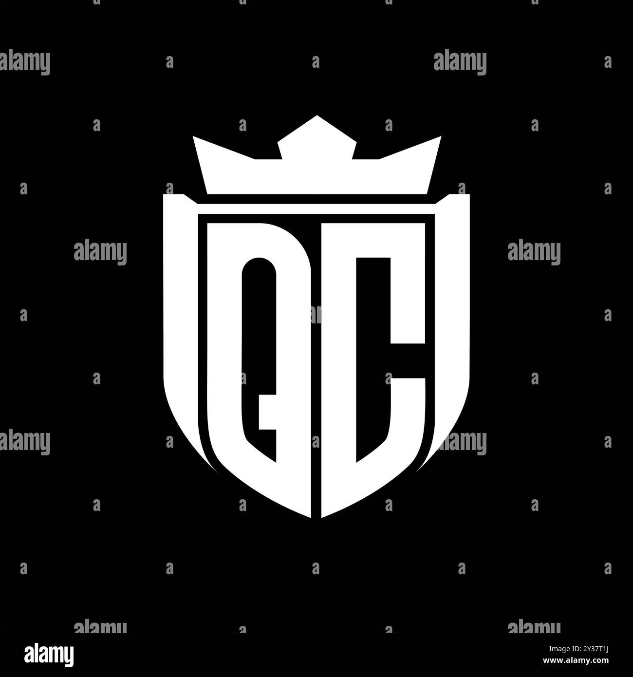 QC Letter logo with shield shape inside shield badge crown on black ...