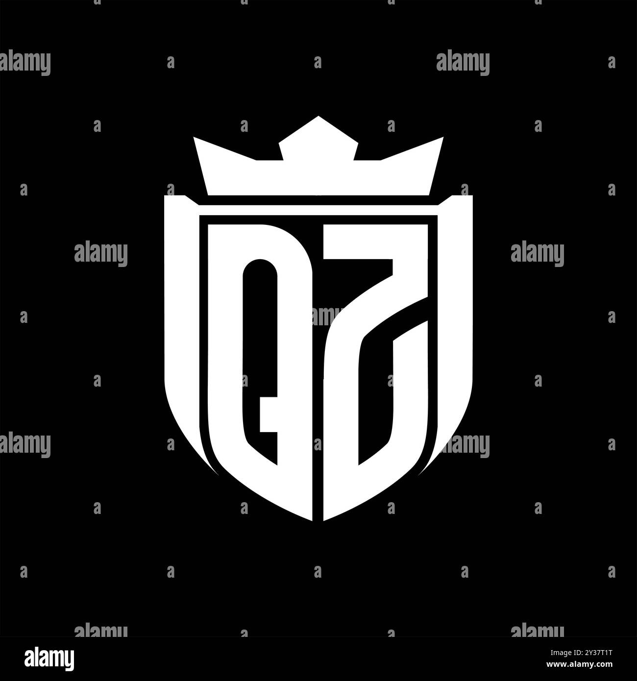 QZ Letter logo with shield shape inside shield badge crown on black ...