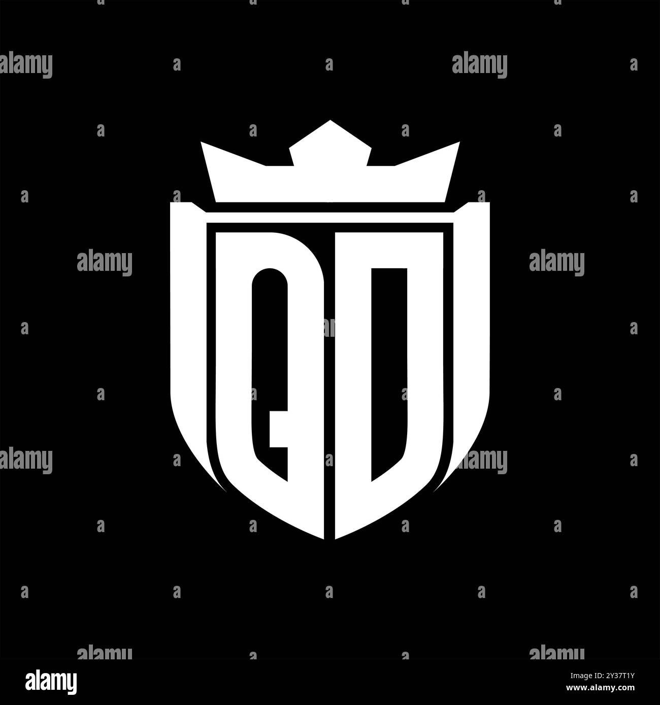 QD Letter logo with shield shape inside shield badge crown on black ...