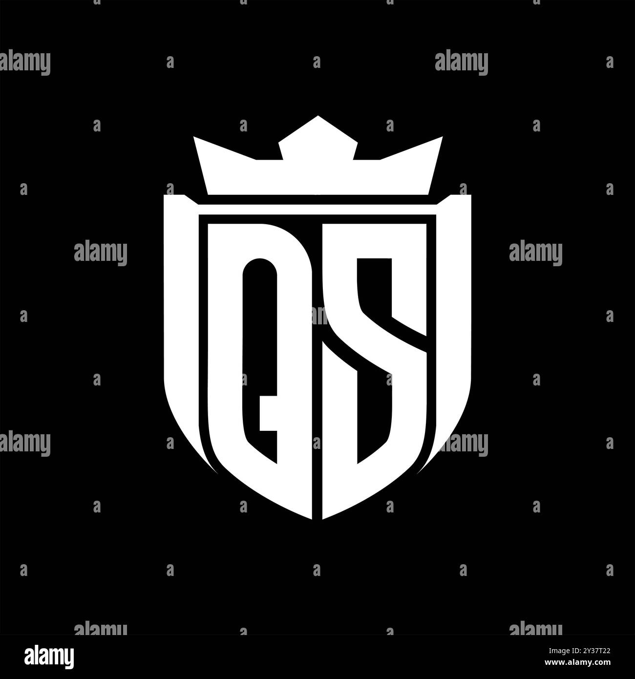 QS Letter logo with shield shape inside shield badge crown on black ...