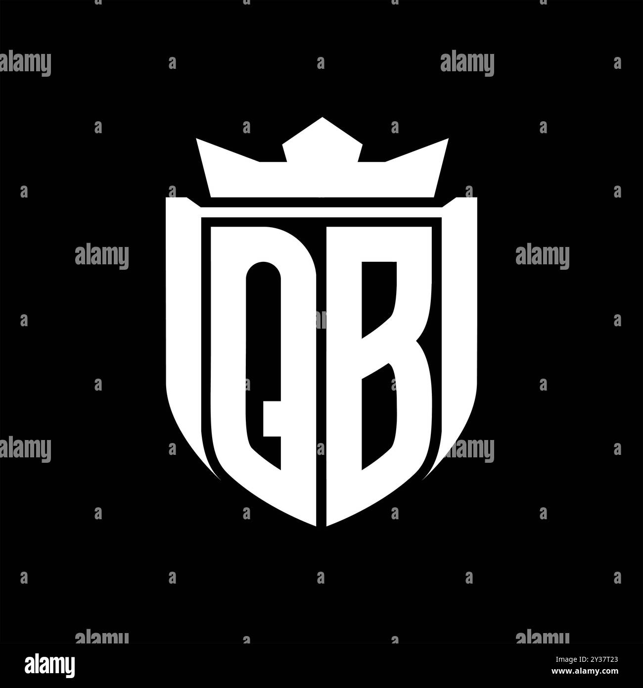QB Letter logo with shield shape inside shield badge crown on black ...