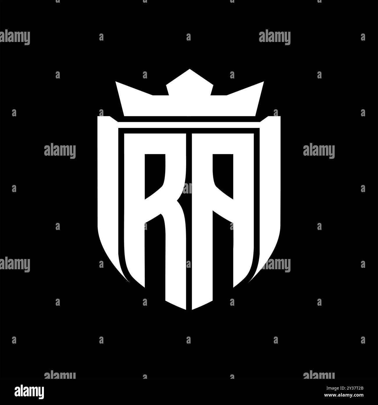 RA Letter logo with shield shape inside shield badge crown on black ...