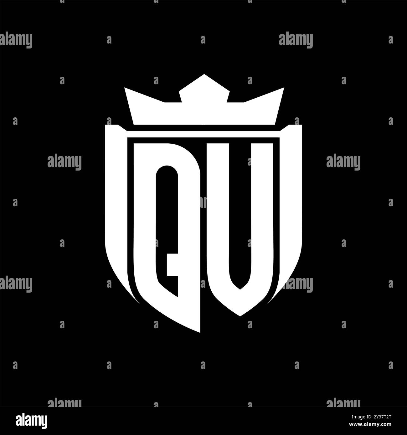 QV Letter logo with shield shape inside shield badge crown on black ...