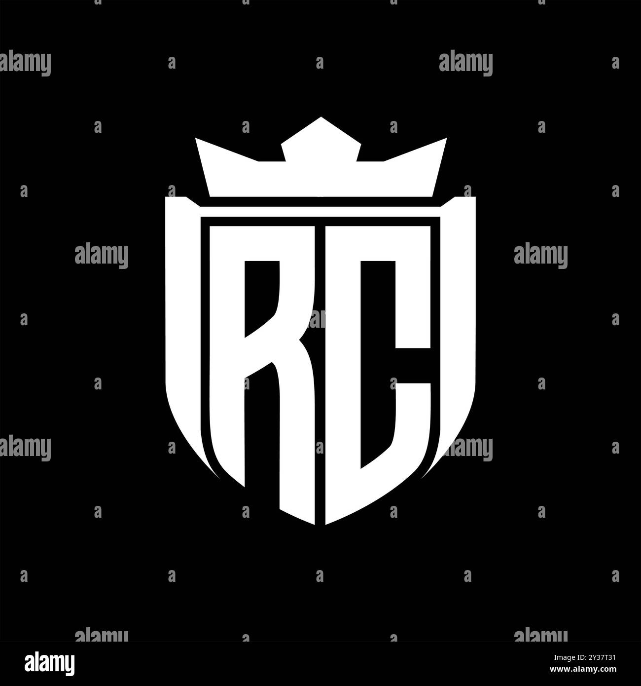 RC Letter logo with shield shape inside shield badge crown on black ...