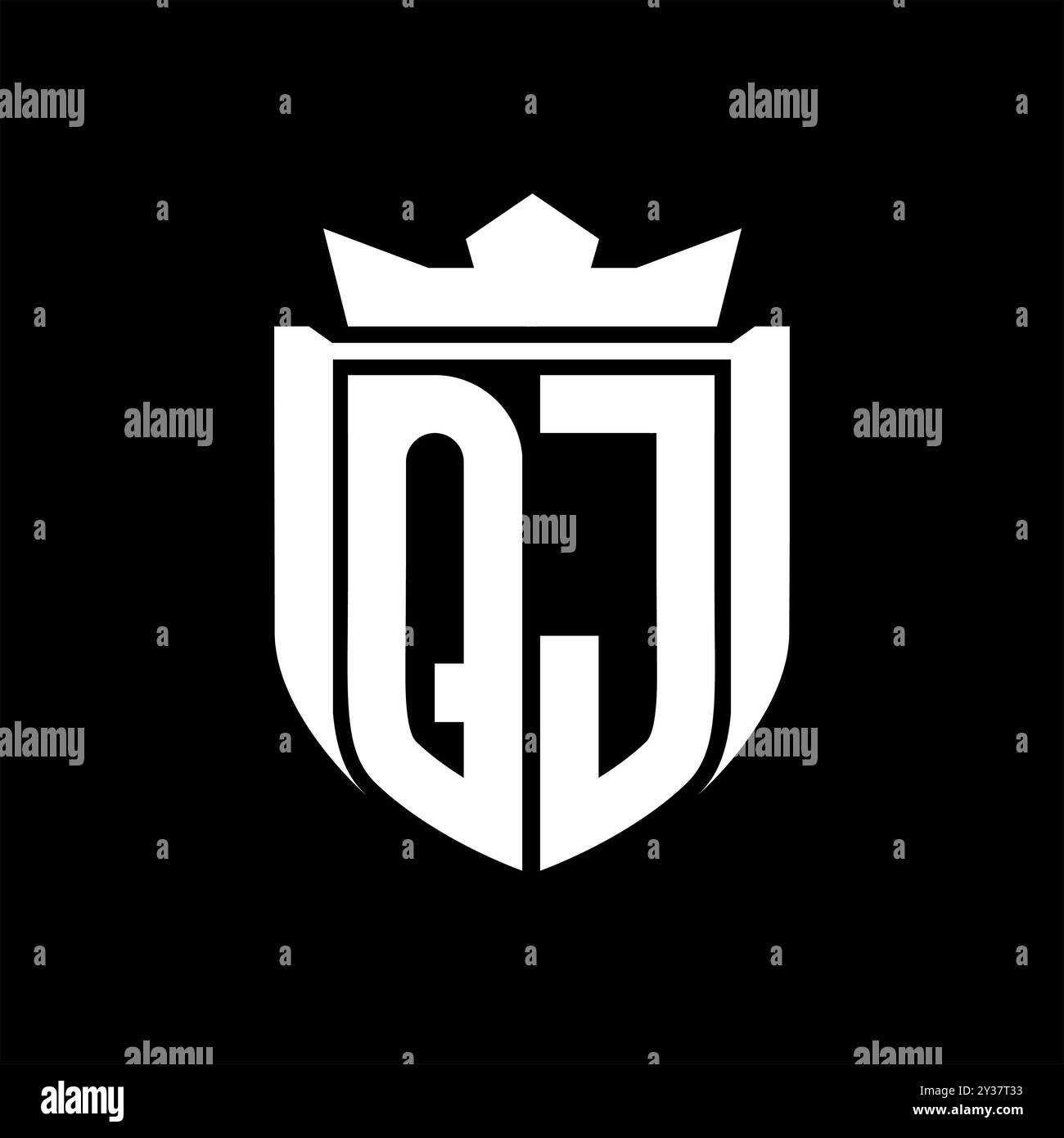 QJ Letter logo with shield shape inside shield badge crown on black ...
