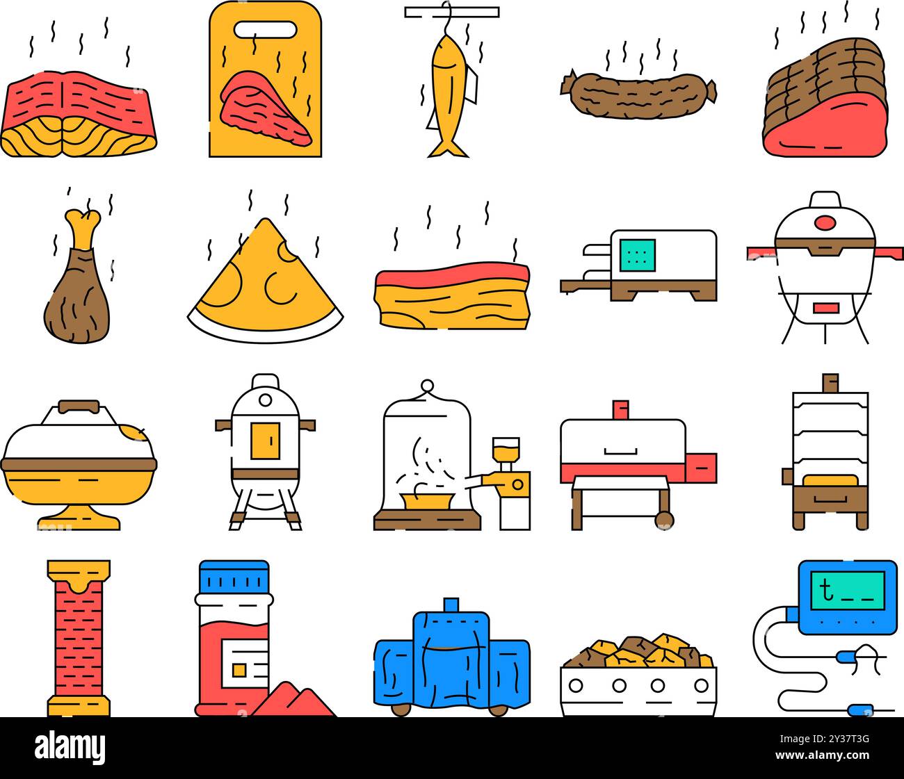 smoked meat bbq icons set vector Stock Vector Image & Art - Alamy