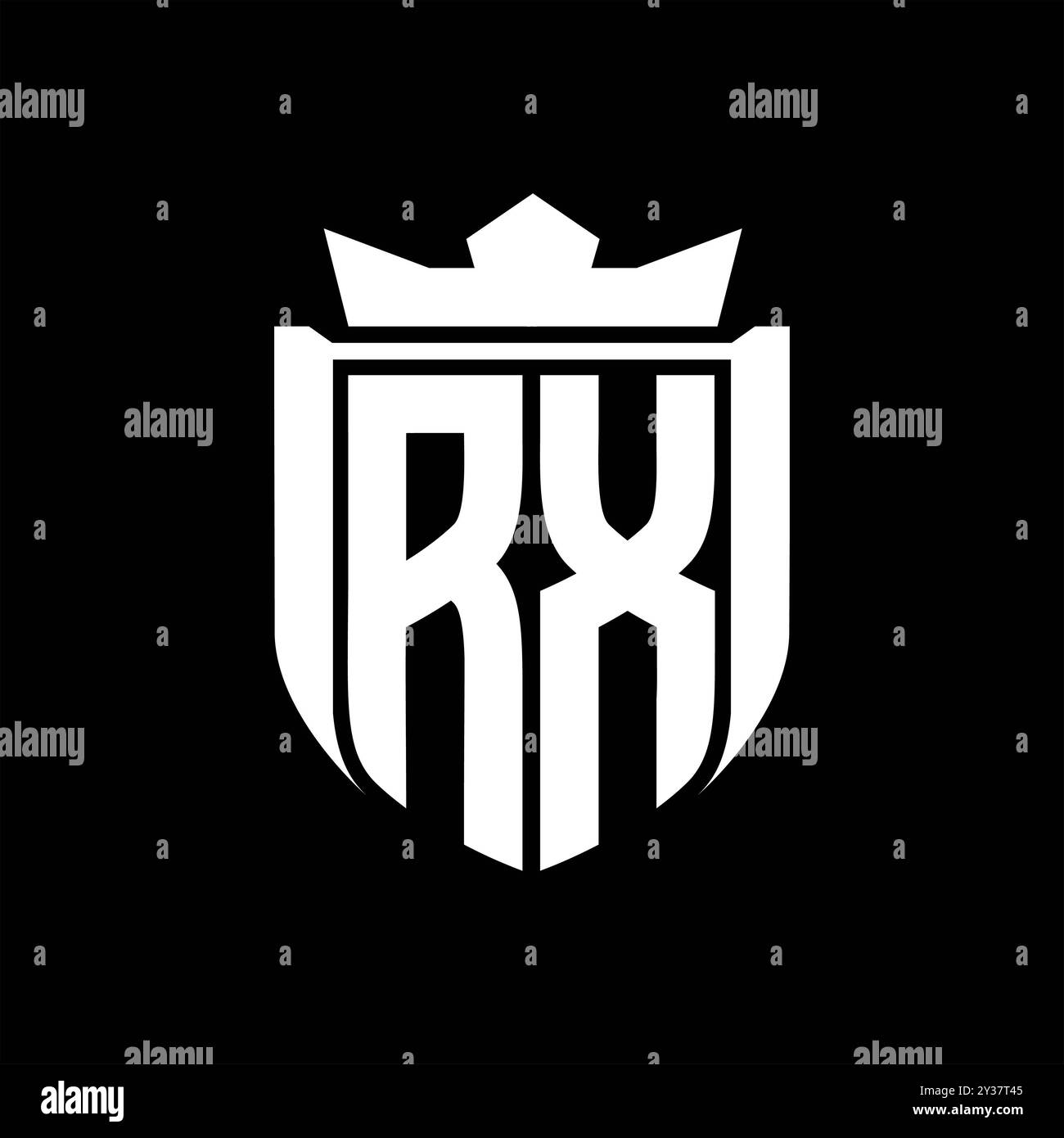 RX Letter logo with shield shape inside shield badge crown on black ...