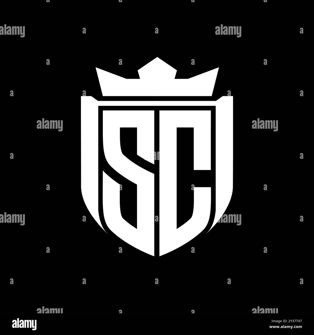 SC Letter logo with shield shape inside shield badge crown on black ...