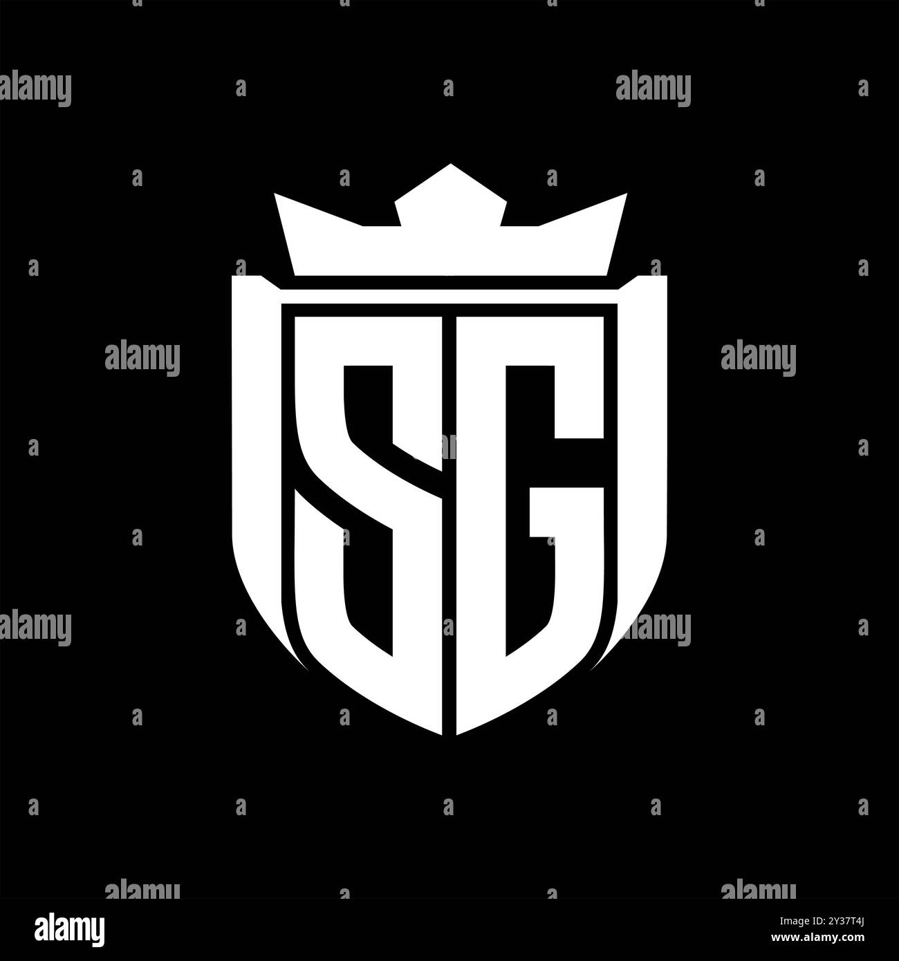 SG Letter logo with shield shape inside shield badge crown on black ...