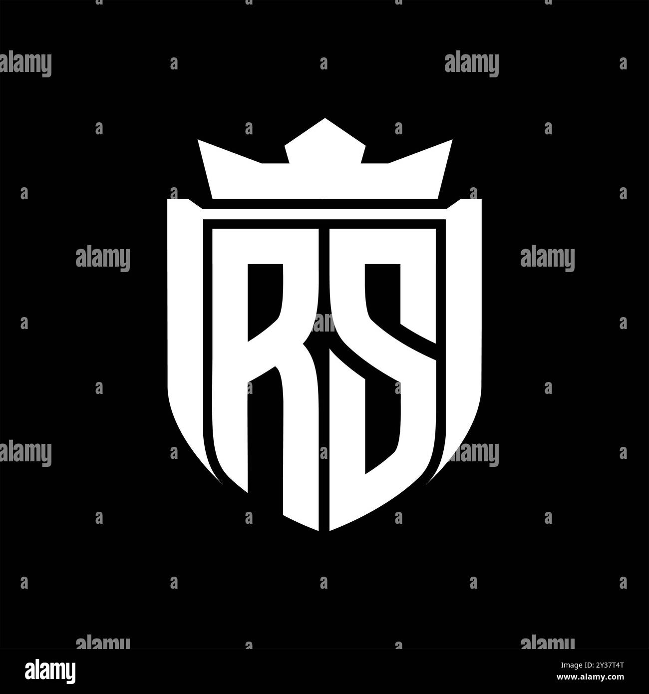 RS Letter logo with shield shape inside shield badge crown on black ...