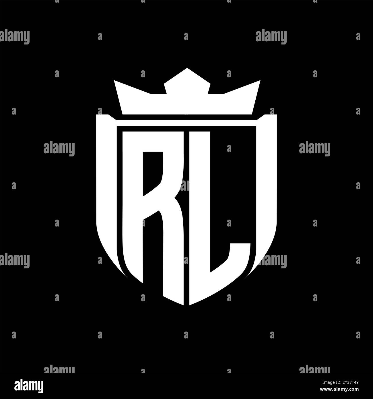 RL Letter logo with shield shape inside shield badge crown on black ...