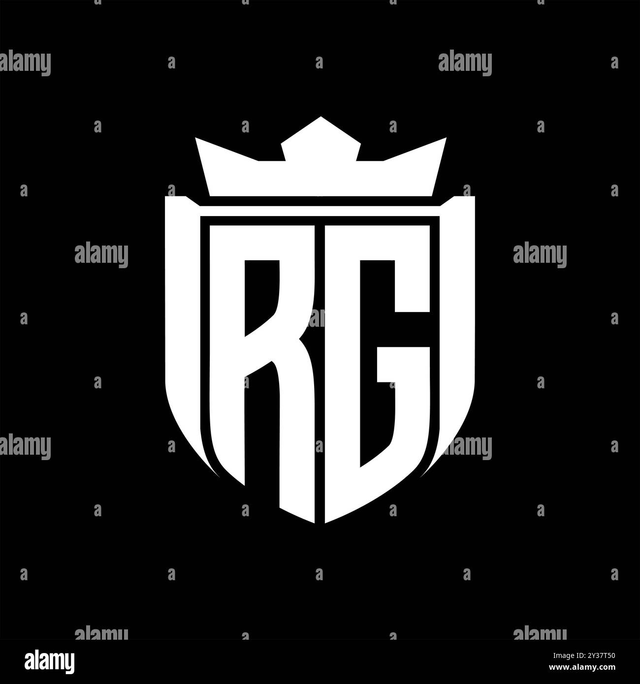 RG Letter logo with shield shape inside shield badge crown on black ...