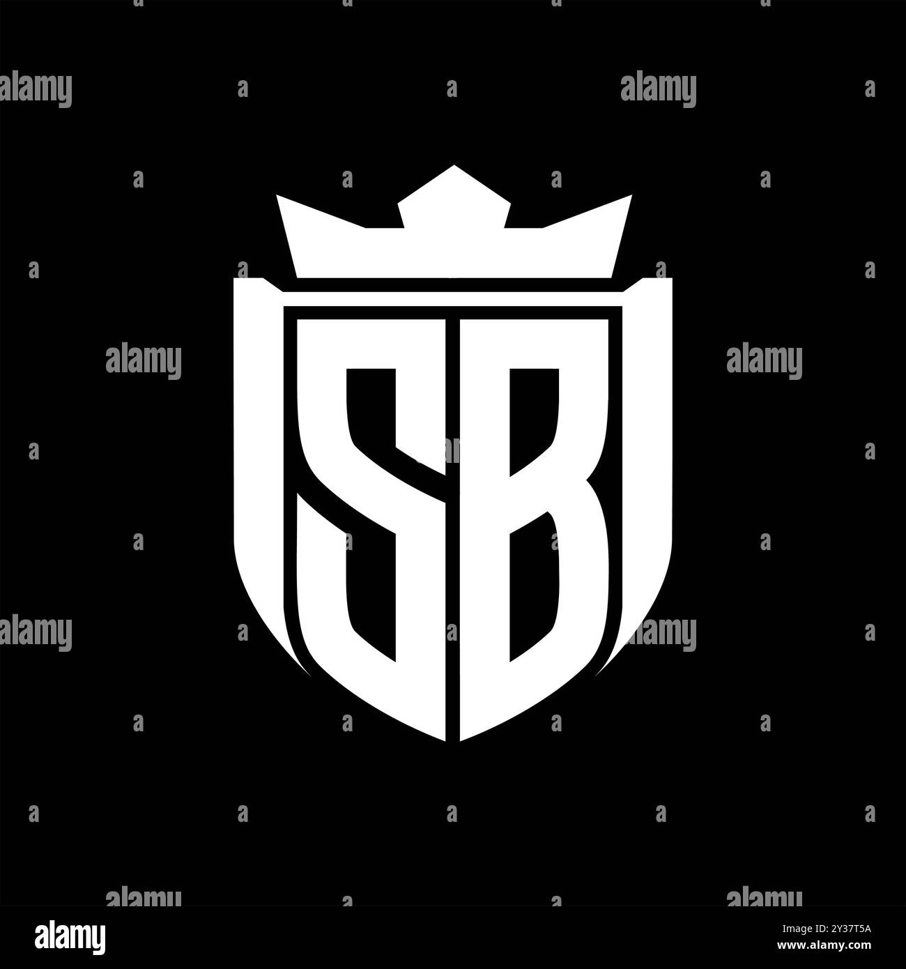 SB Letter logo with shield shape inside shield badge crown on black ...
