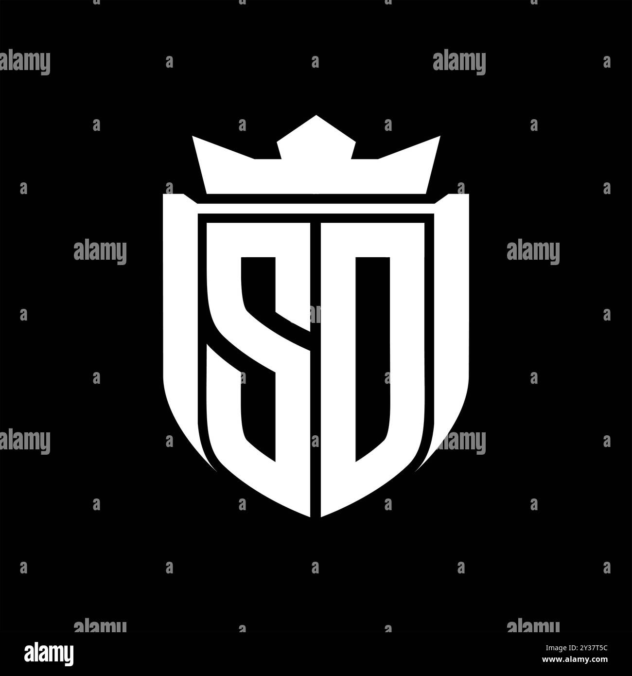 SD Letter logo with shield shape inside shield badge crown on black ...