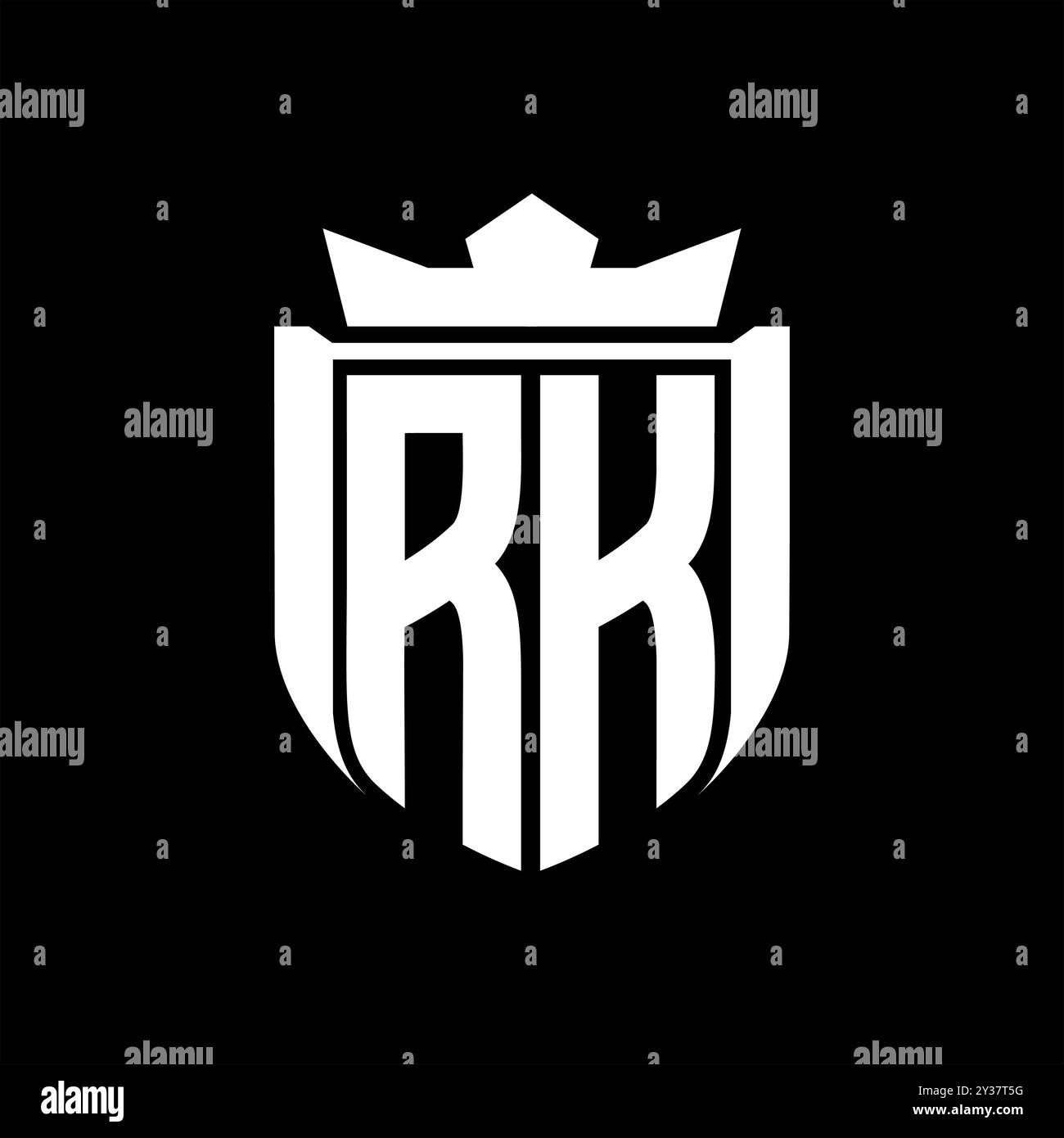 RK Letter logo with shield shape inside shield badge crown on black background template design ...