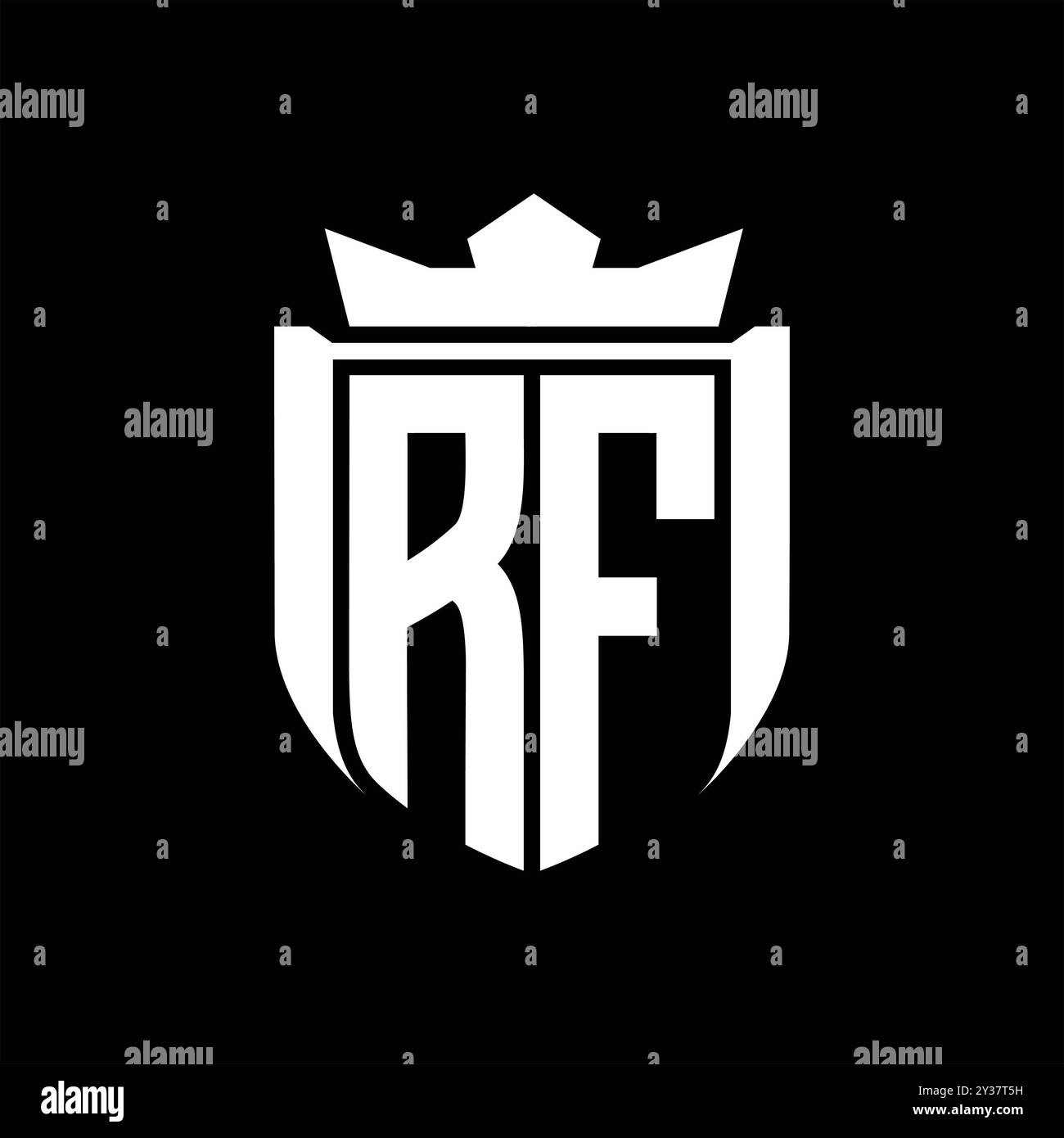 RF Letter logo with shield shape inside shield badge crown on black ...