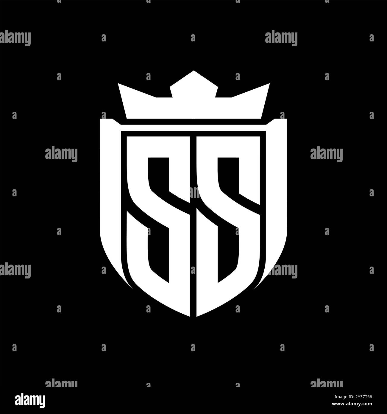 SS Letter logo with shield shape inside shield badge crown on black ...