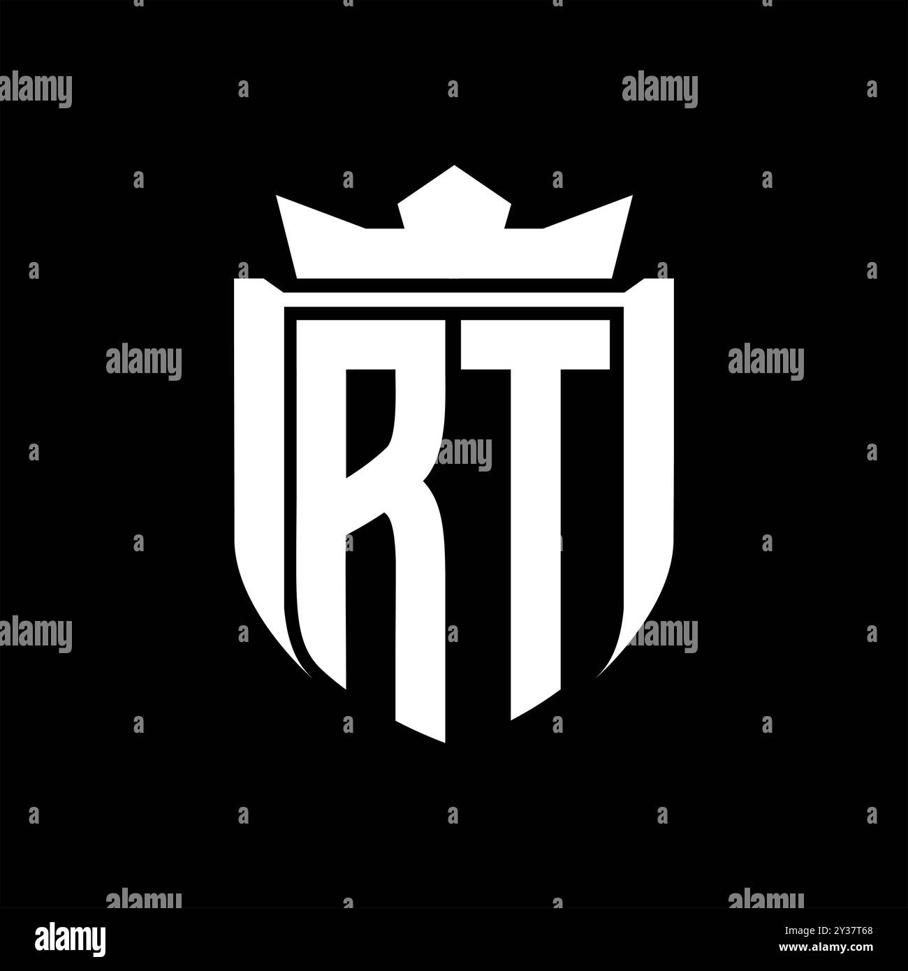 RT Letter logo with shield shape inside shield badge crown on black ...