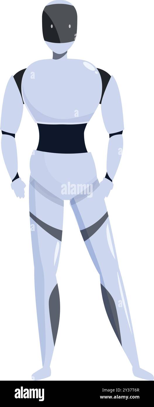 Modern robot is standing with its legs apart, showcasing its advanced ...