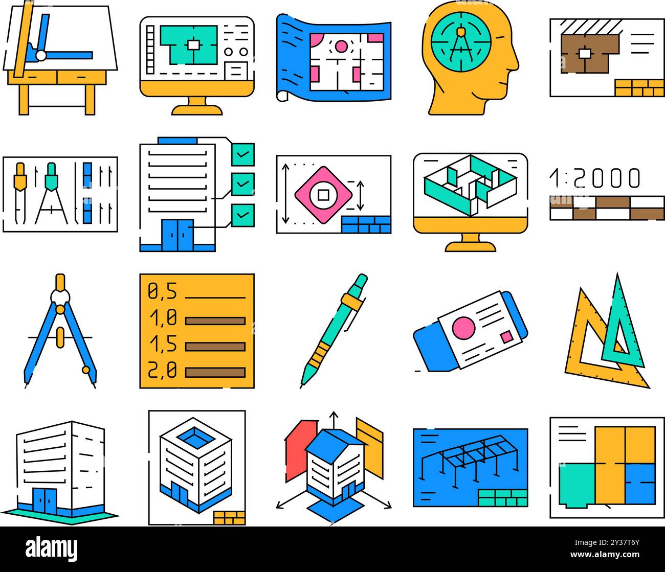 architectural drafter drawing icons set vector Stock Vector Image & Art ...