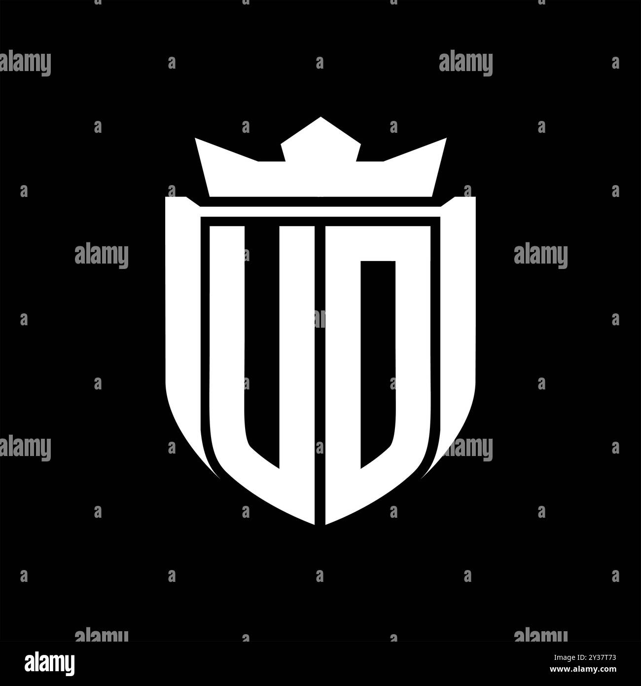 UD Letter logo with shield shape inside shield badge crown on black ...