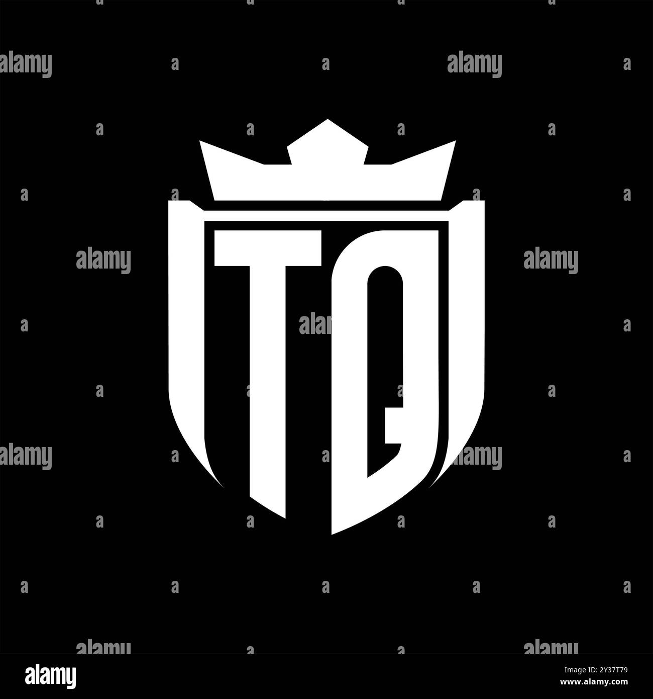 TQ Letter logo with shield shape inside shield badge crown on black background template design ...
