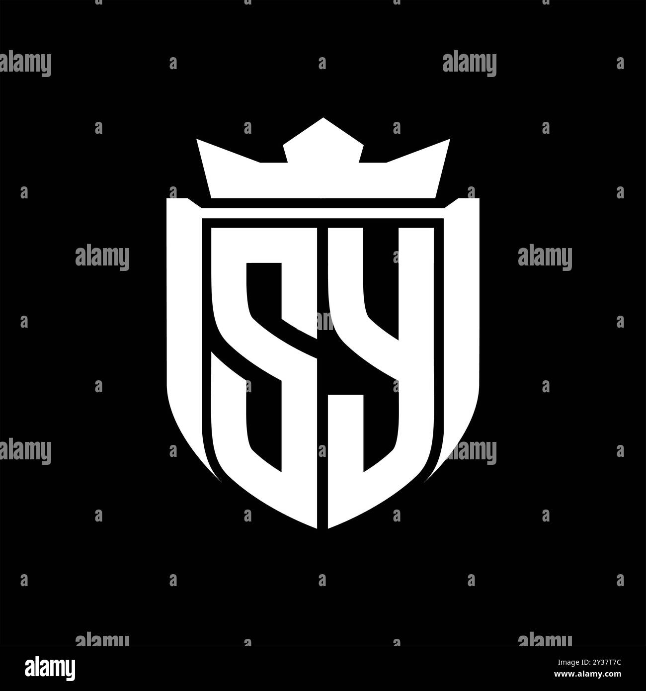 SY Letter logo with shield shape inside shield badge crown on black ...