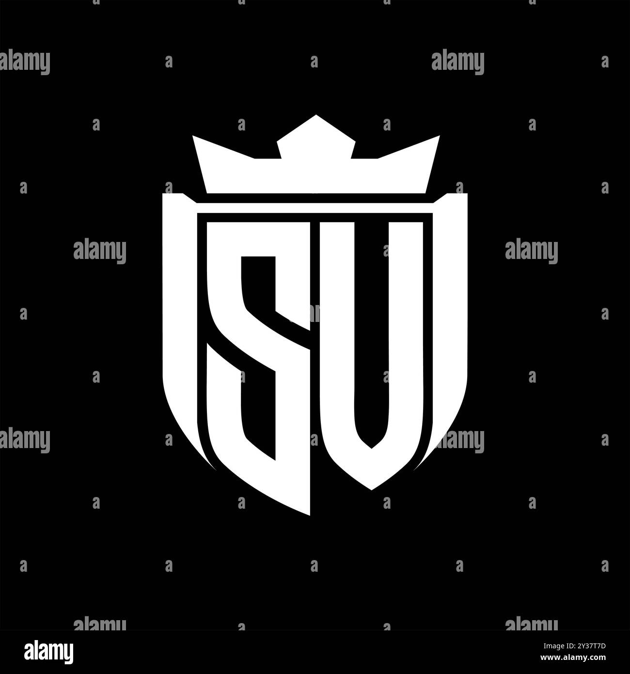 SV Letter logo with shield shape inside shield badge crown on black ...
