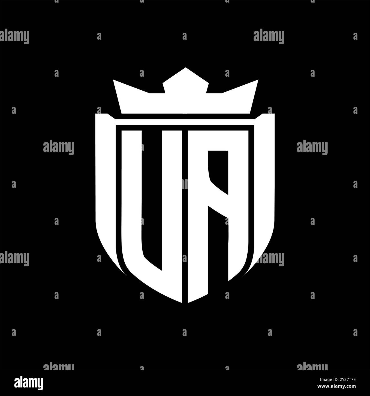 UA Letter logo with shield shape inside shield badge crown on black ...