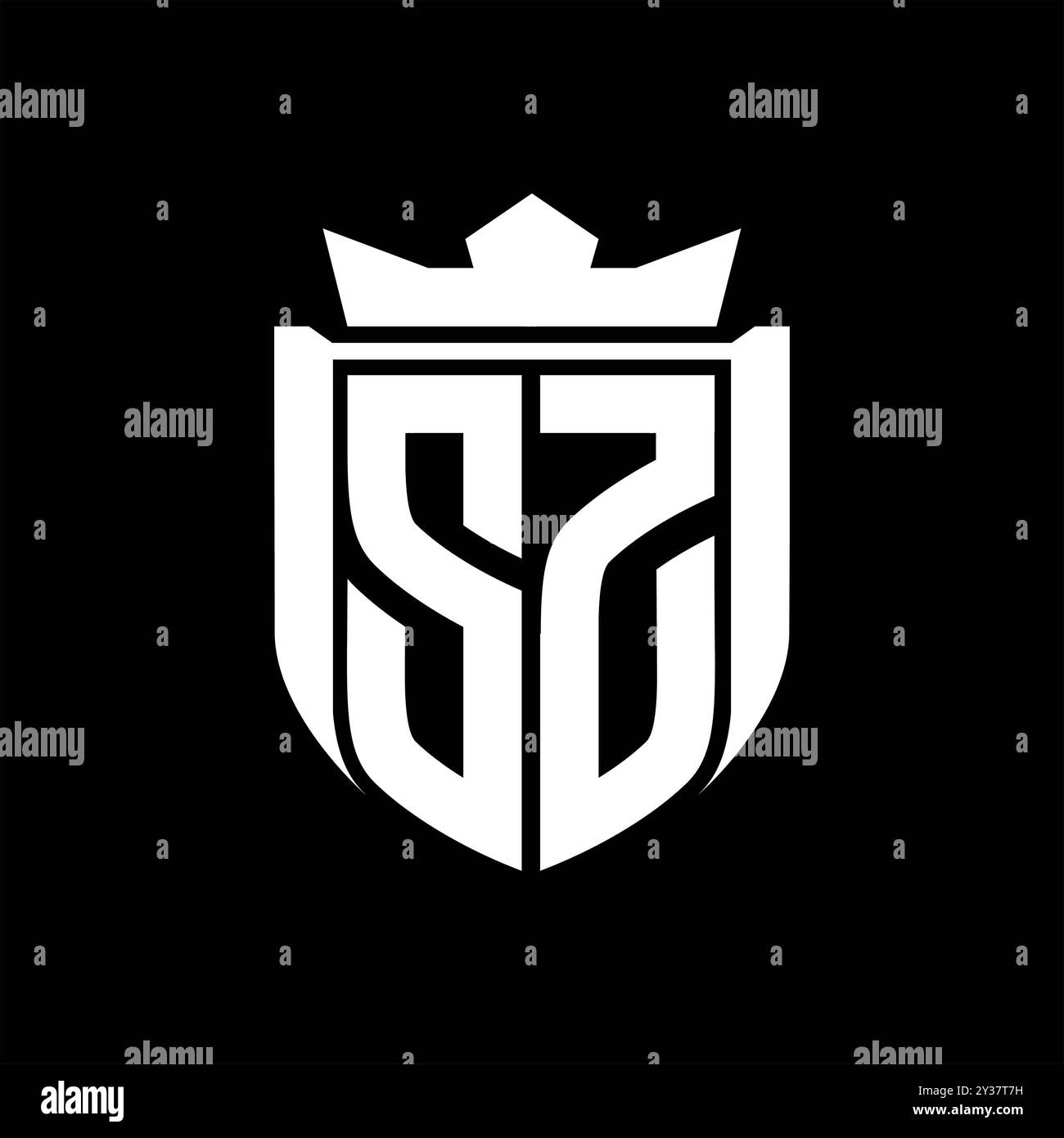 SZ Letter logo with shield shape inside shield badge crown on black ...
