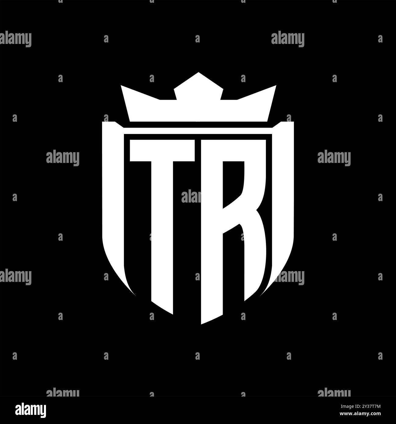 TR Letter logo with shield shape inside shield badge crown on black ...