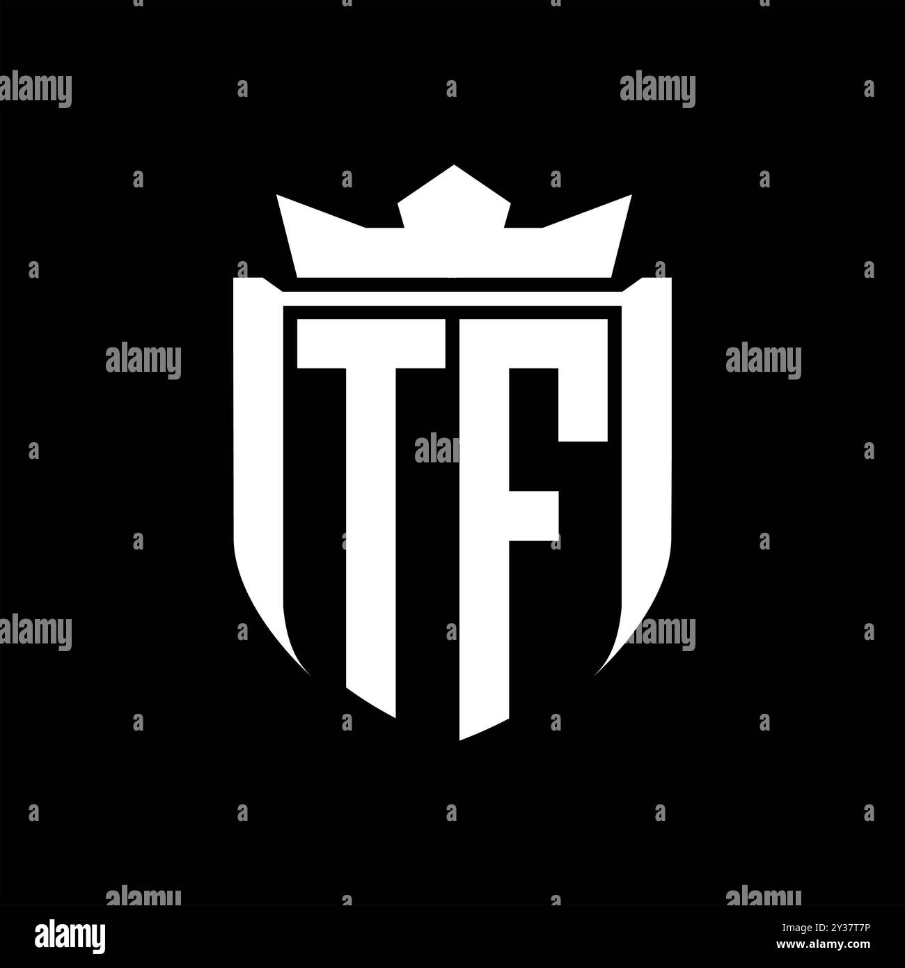 TF Letter logo with shield shape inside shield badge crown on black ...