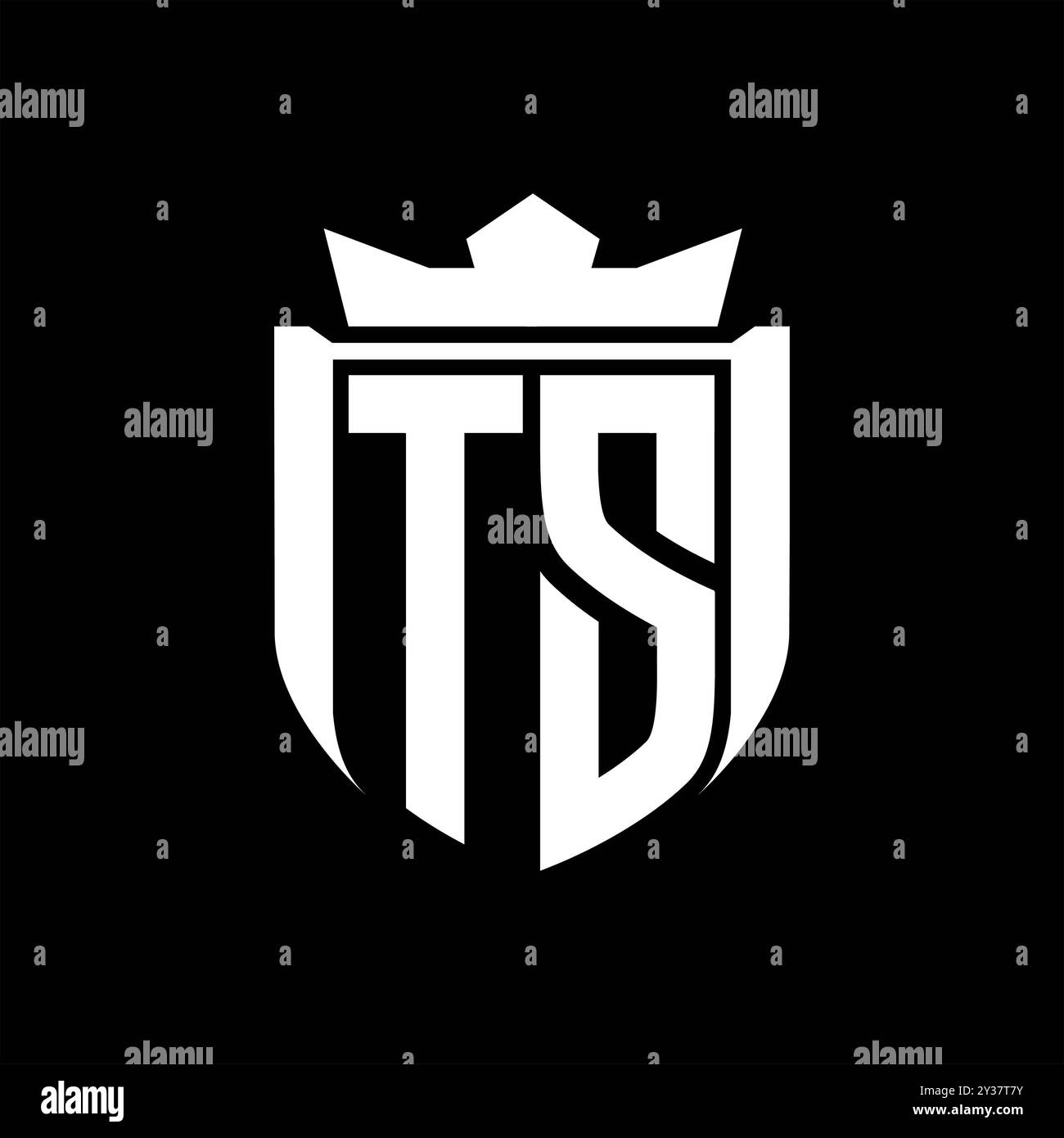 TS Letter logo with shield shape inside shield badge crown on black background template design ...