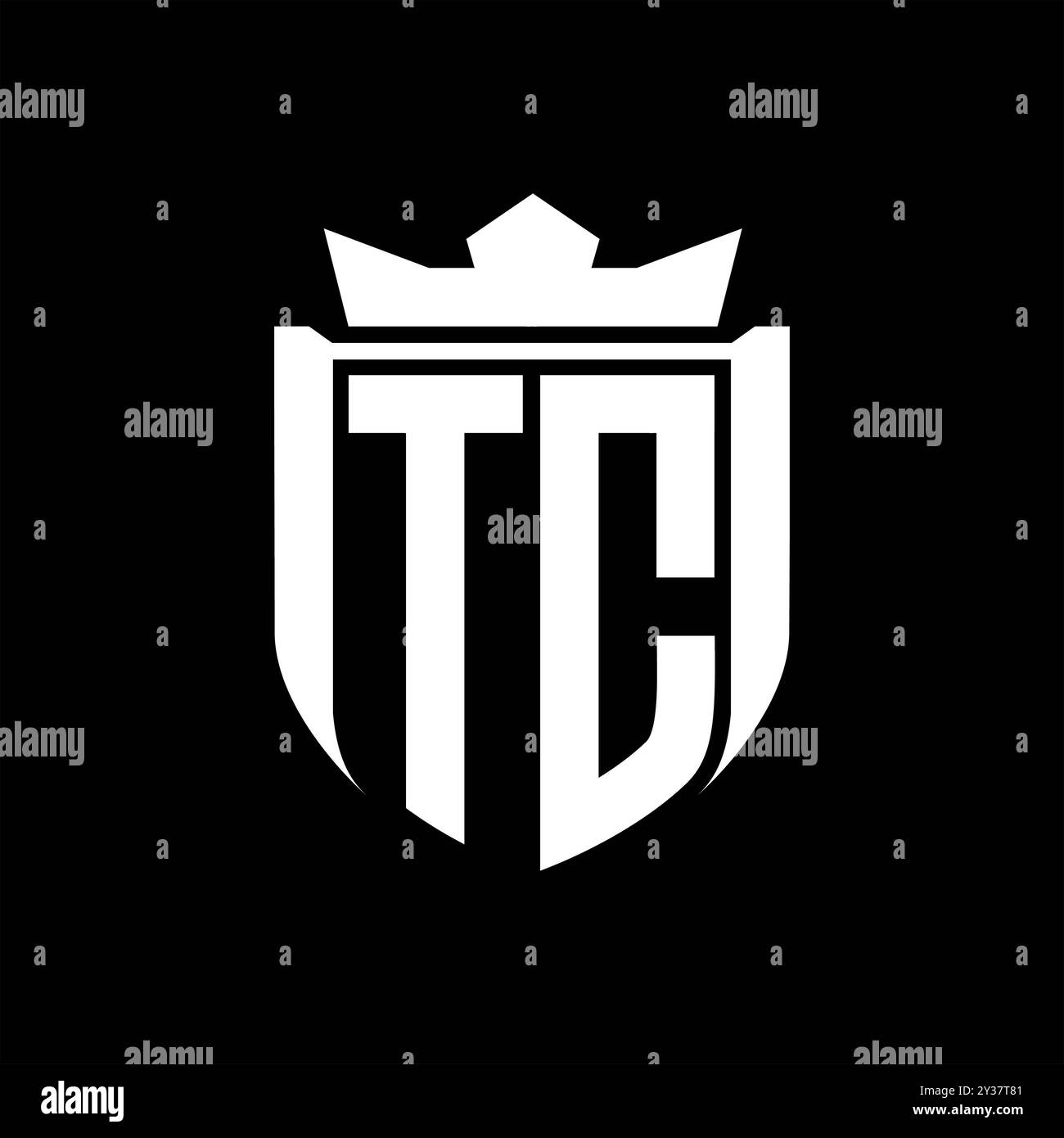 TC Letter logo with shield shape inside shield badge crown on black ...