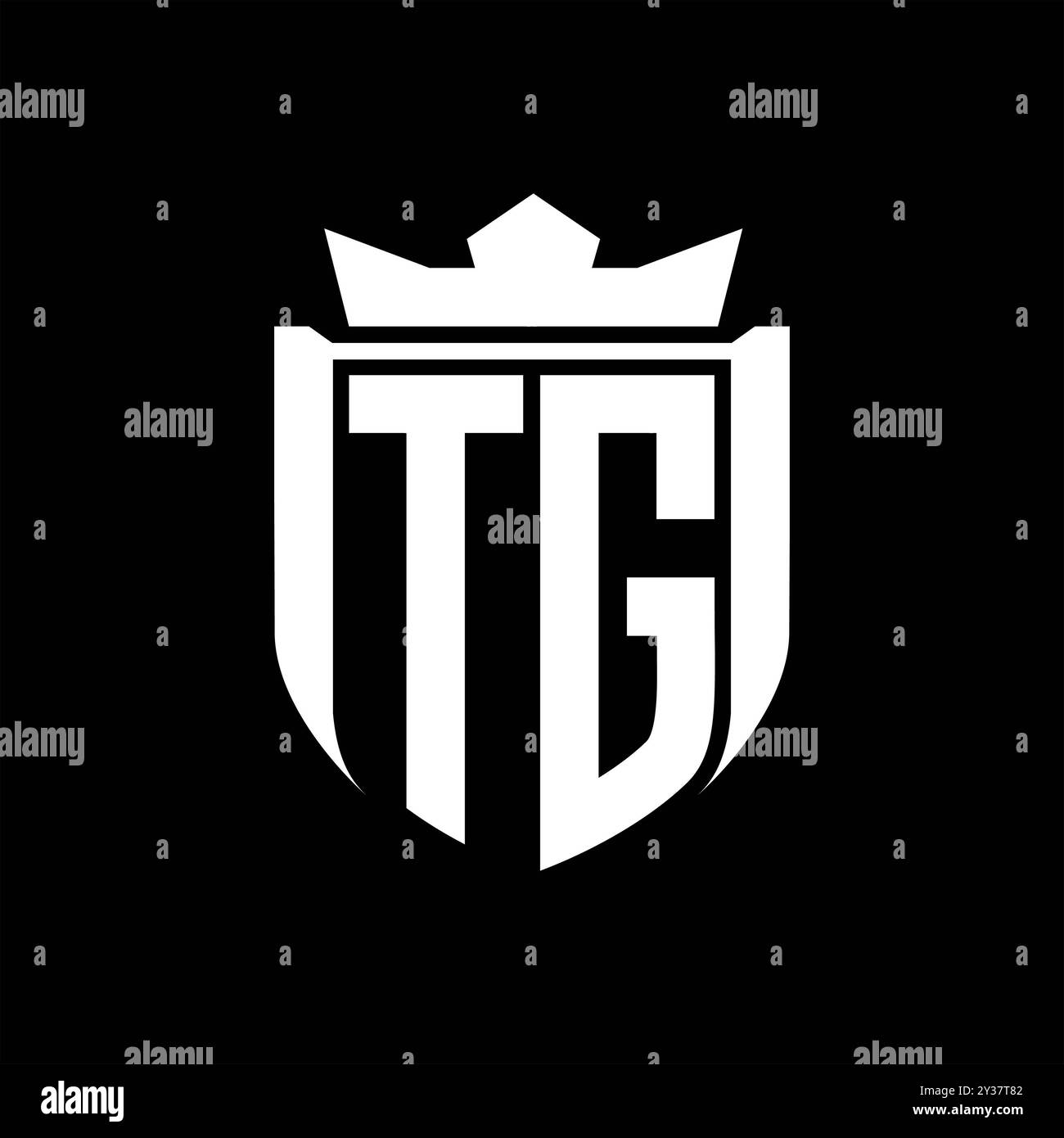 TG Letter logo with shield shape inside shield badge crown on black ...