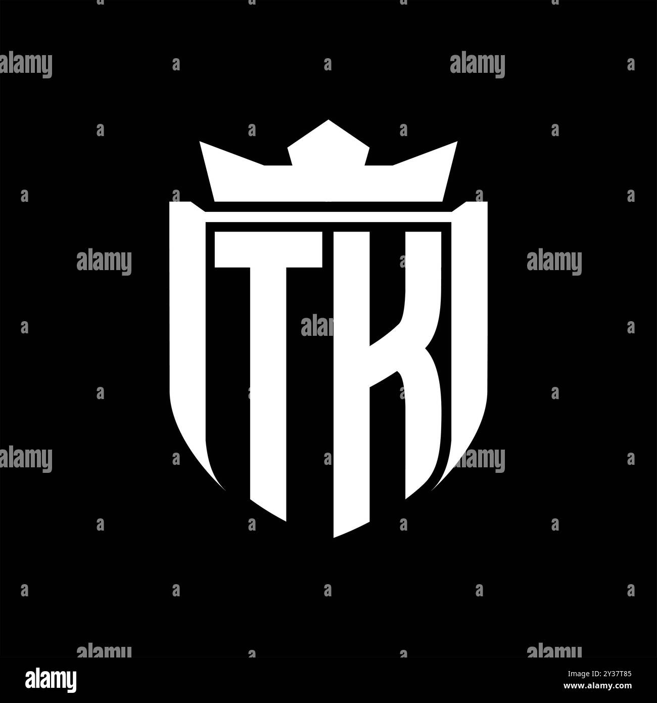 TK Letter logo with shield shape inside shield badge crown on black ...