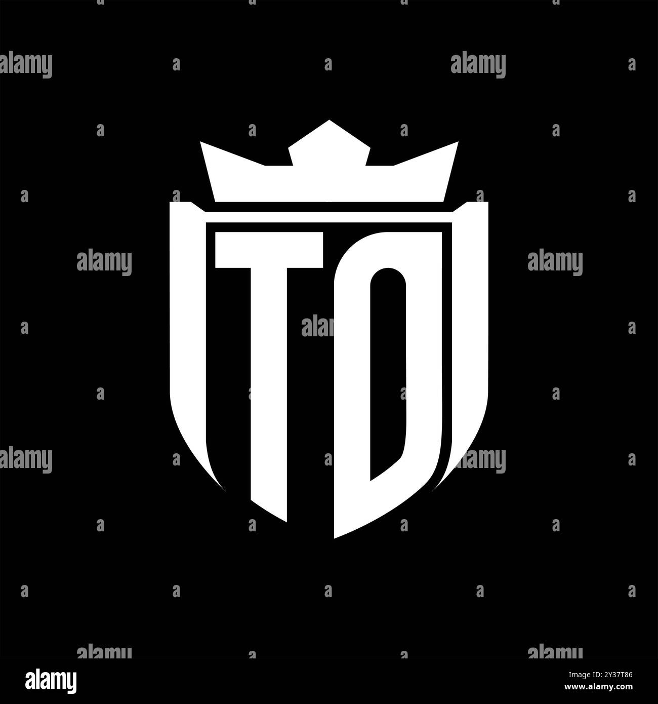 TO Letter logo with shield shape inside shield badge crown on black background template design ...
