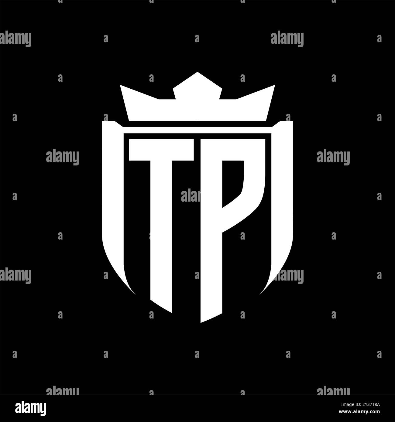 TP Letter logo with shield shape inside shield badge crown on black ...