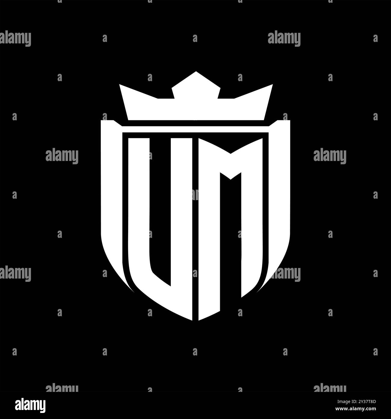 UM Letter logo with shield shape inside shield badge crown on black ...