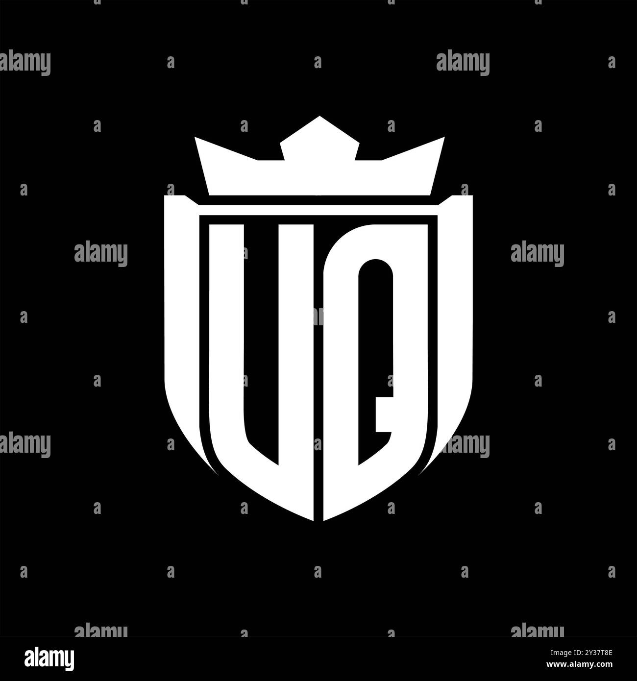 UQ Letter logo with shield shape inside shield badge crown on black ...