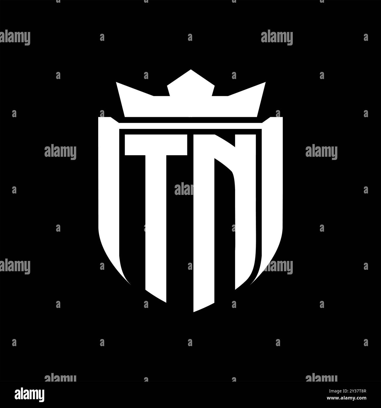 TN Letter logo with shield shape inside shield badge crown on black ...