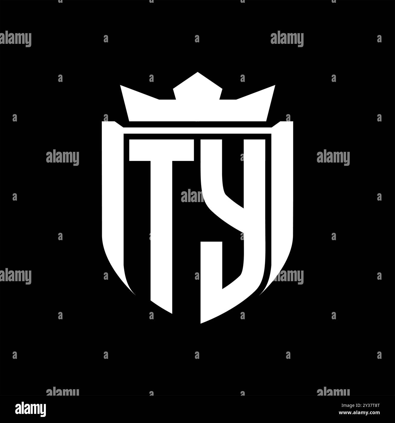 TY Letter logo with shield shape inside shield badge crown on black ...