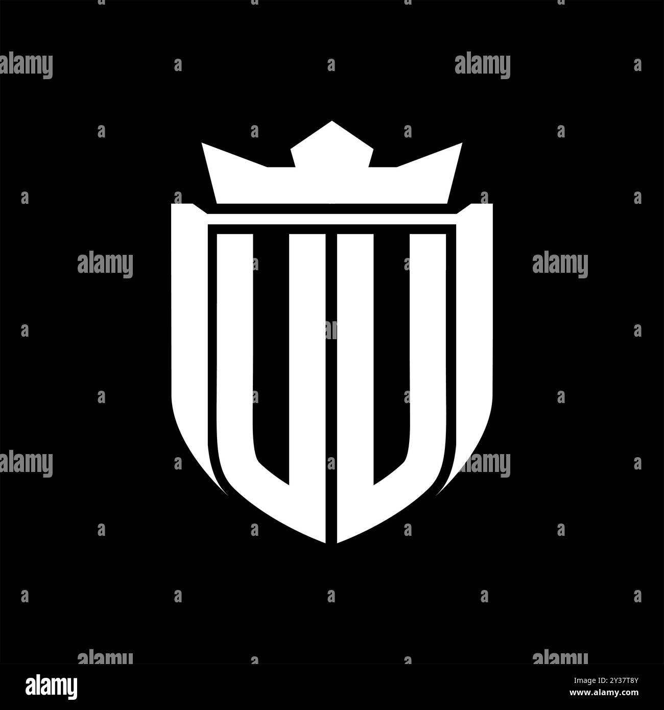 UU Letter logo with shield shape inside shield badge crown on black ...