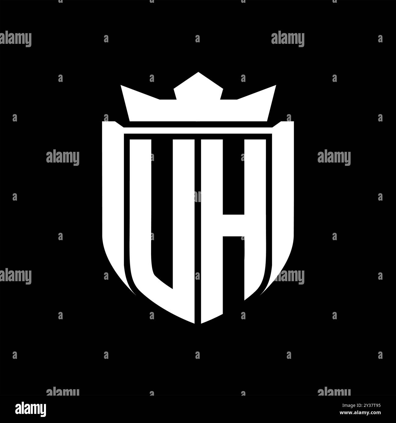 UH Letter logo with shield shape inside shield badge crown on black ...