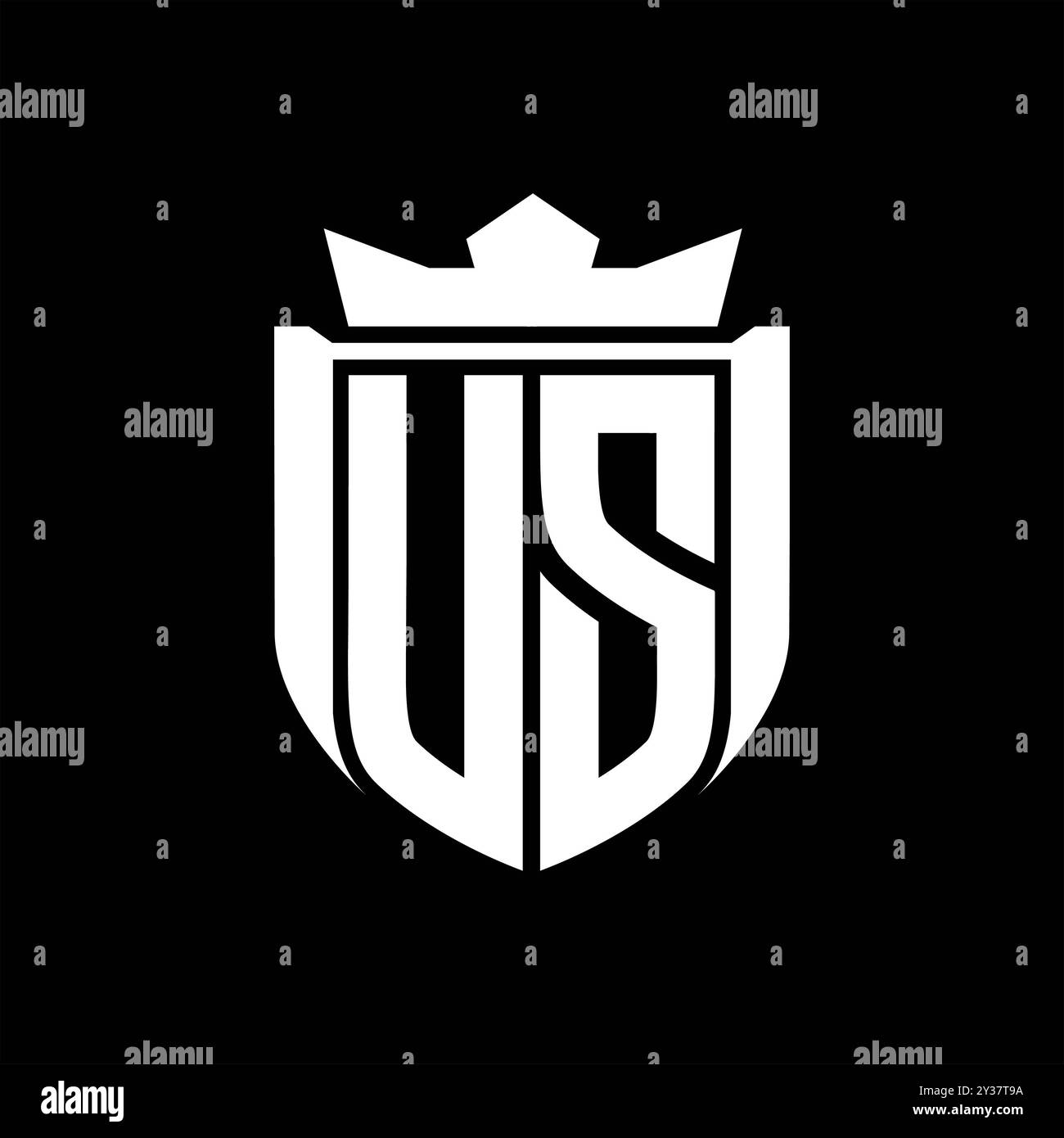 US Letter logo with shield shape inside shield badge crown on black background template design ...