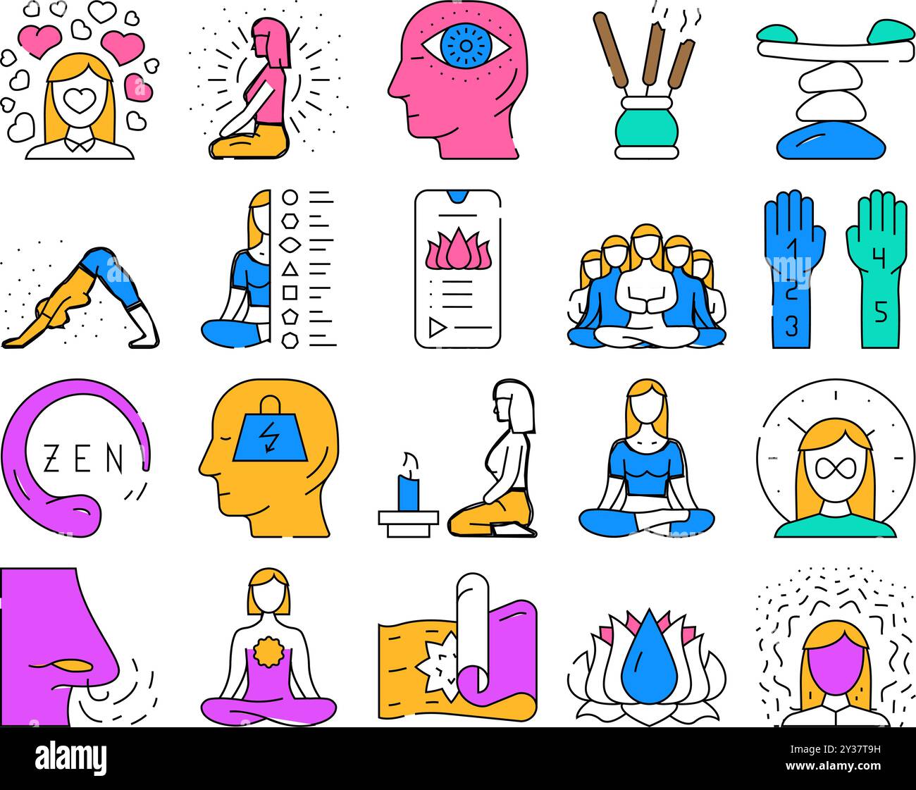 Meditation Wellness Occupation Icons Set Vector Stock Vector Image ...