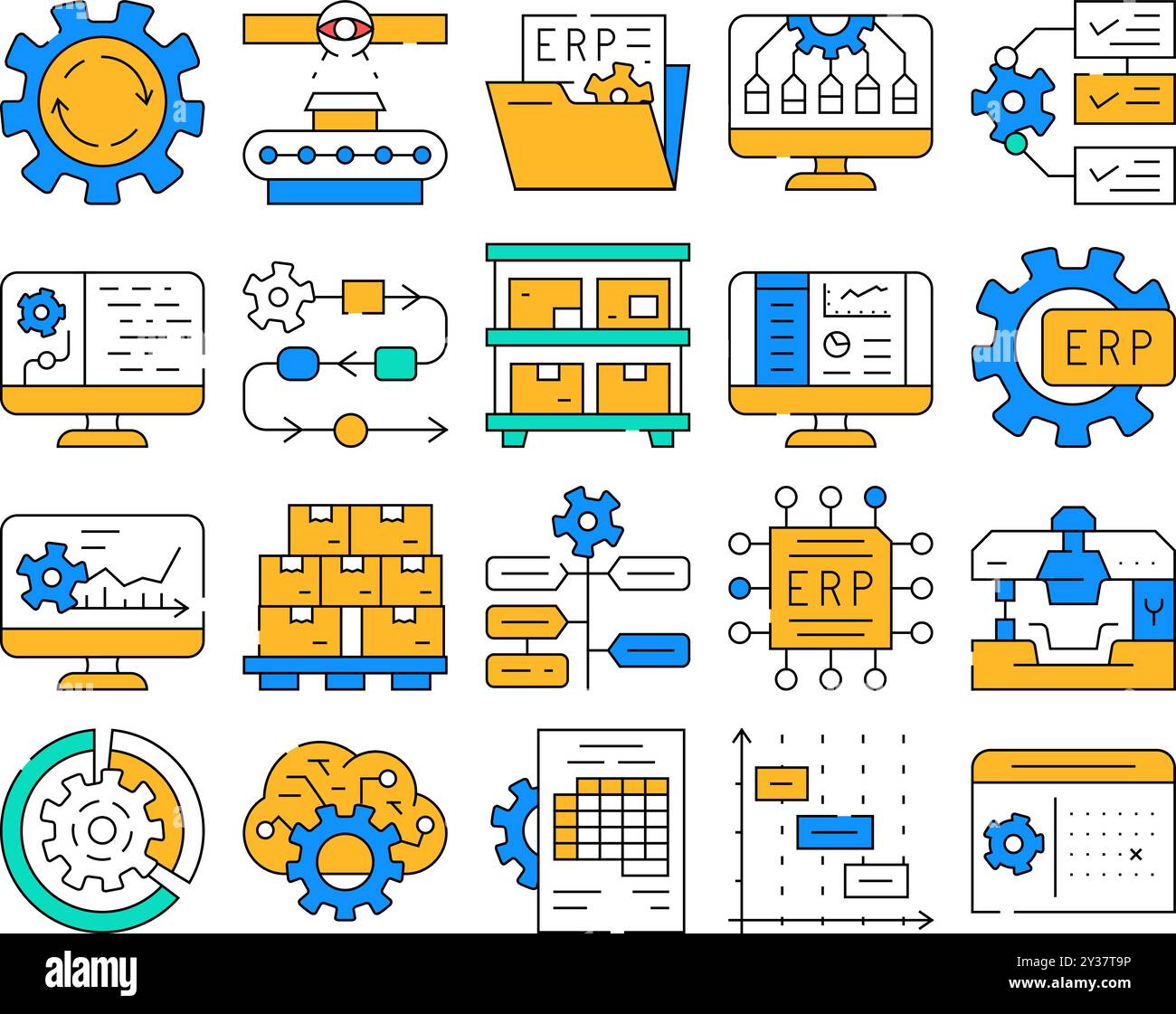 Erp Enterprise Resource Planning Icons Set Vector Stock Vector Image ...