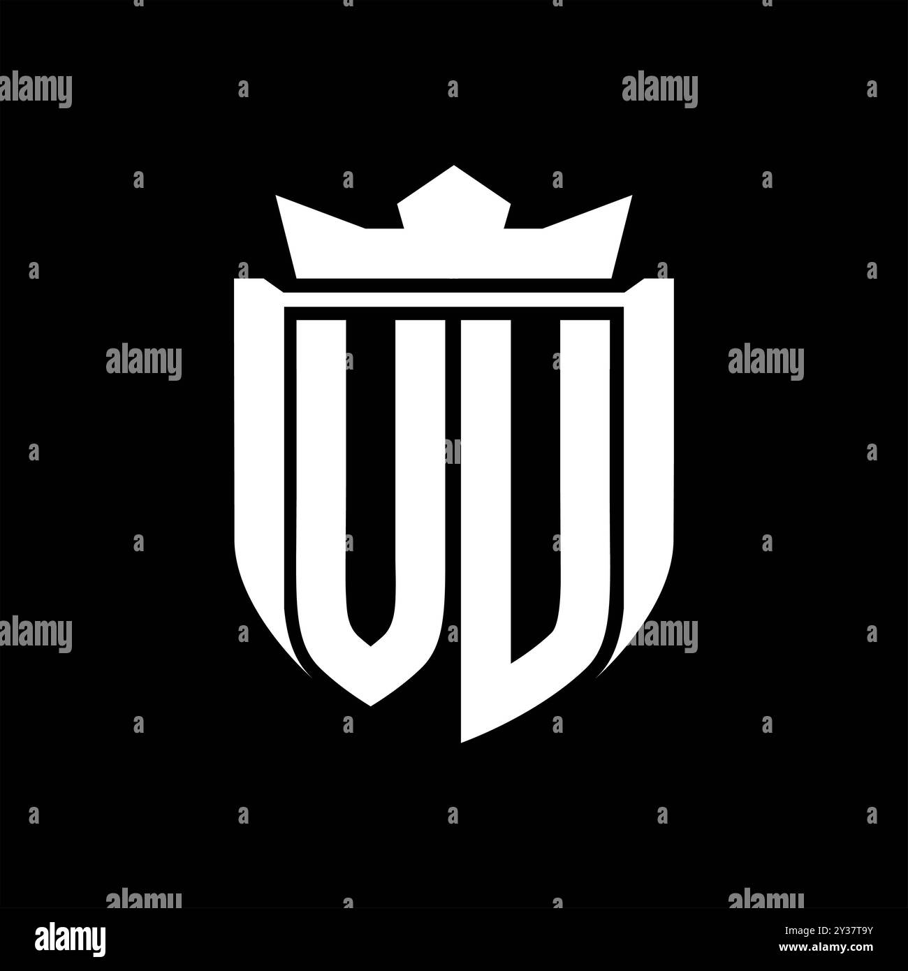 VU Letter logo with shield shape inside shield badge crown on black ...